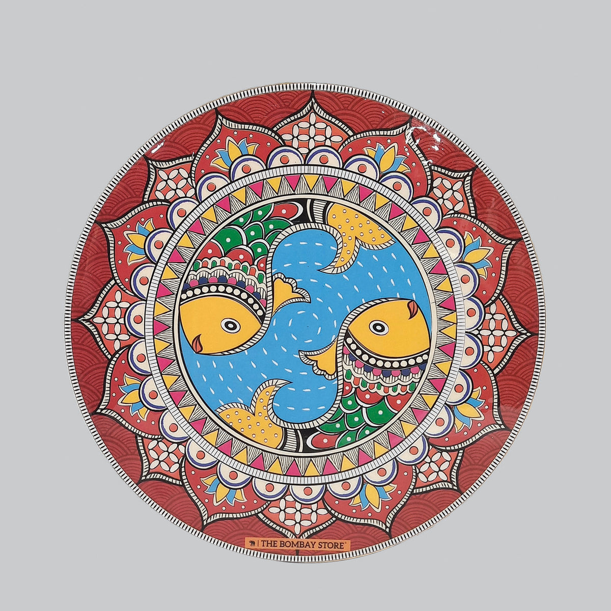 The Bombay Store Madhubani Enamel Round Trivet (Red)