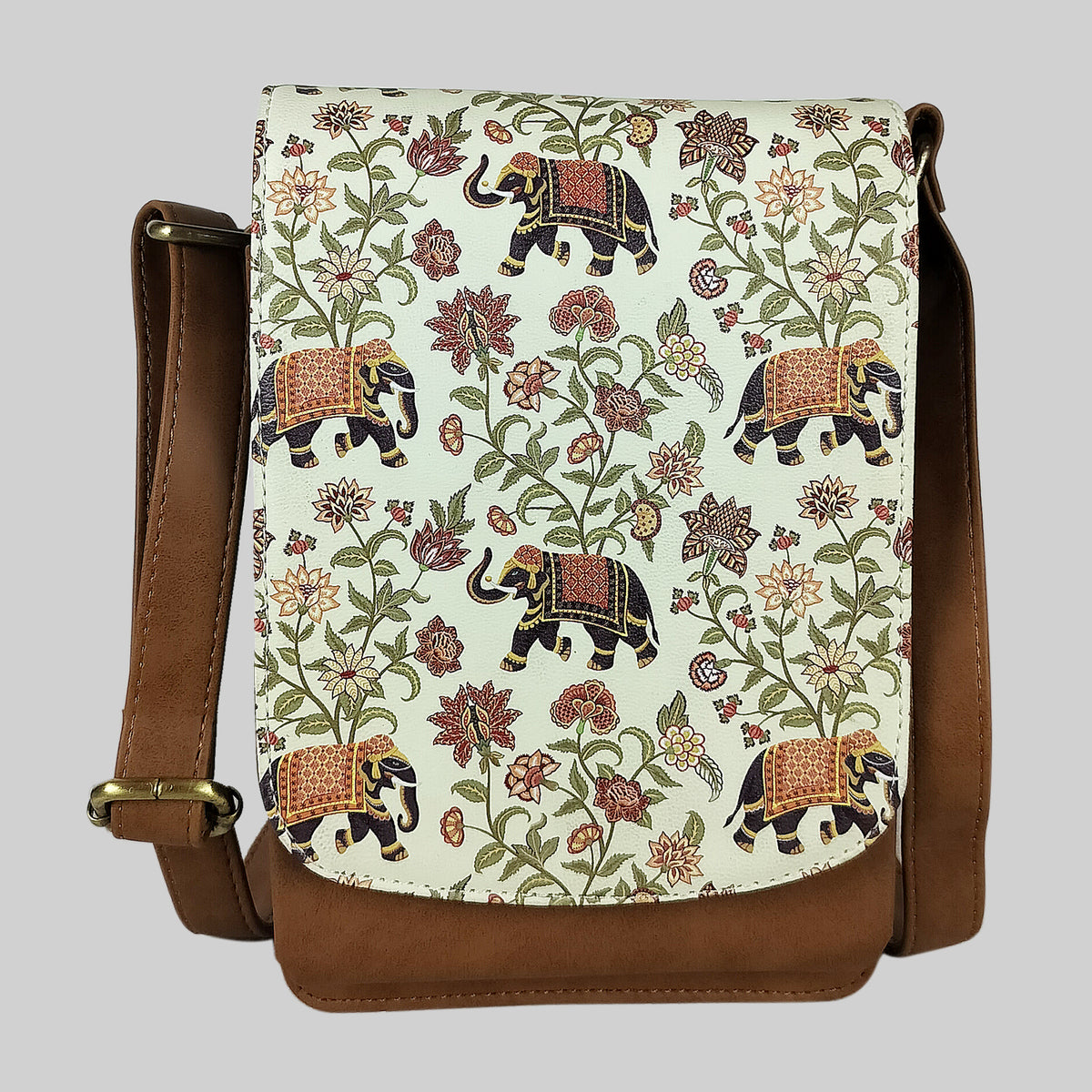 The Bombay Store Elephant Floral Faux Leather Rectangle Sling Bag