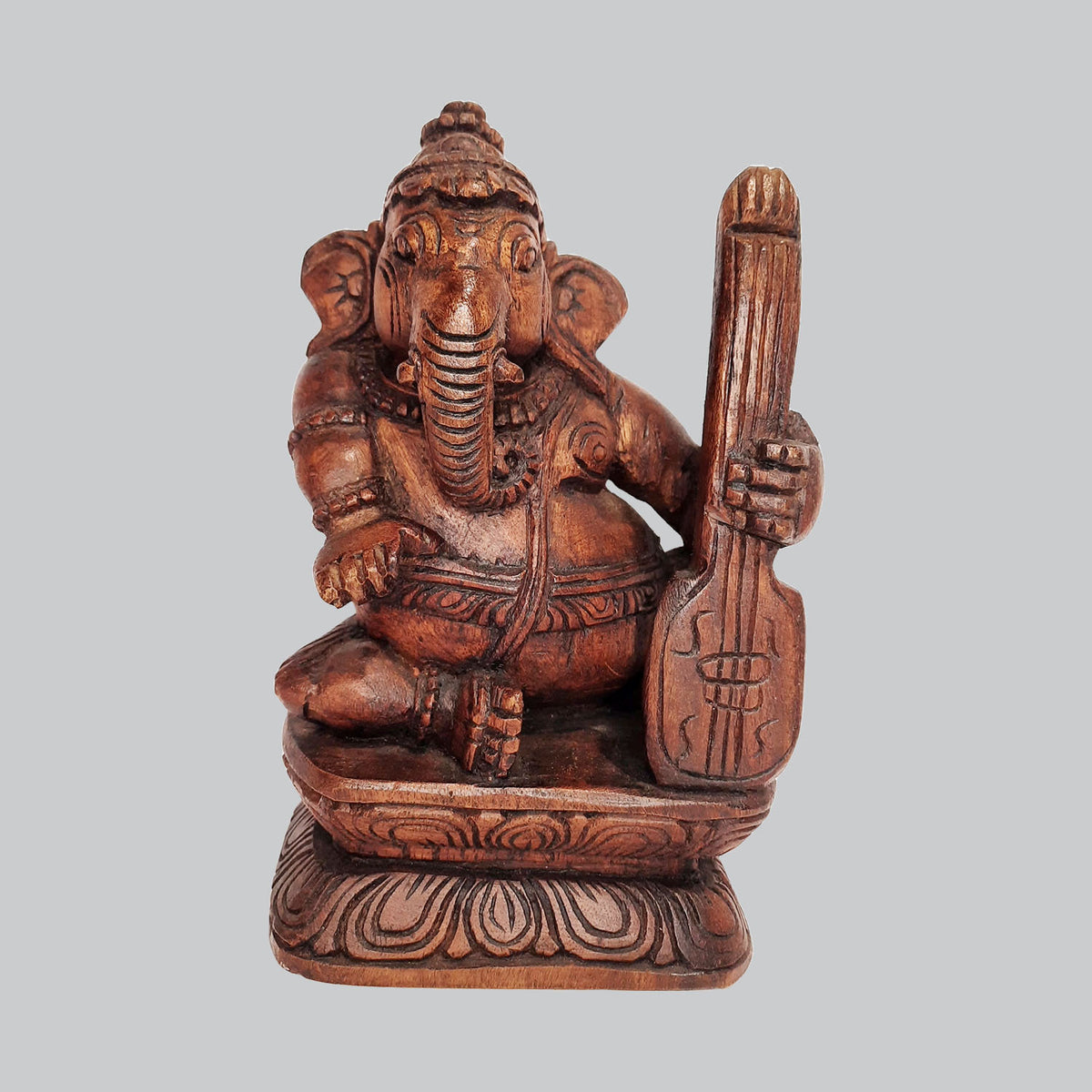 The Bombay Store Wood Ganesha Musician Singer 9 in