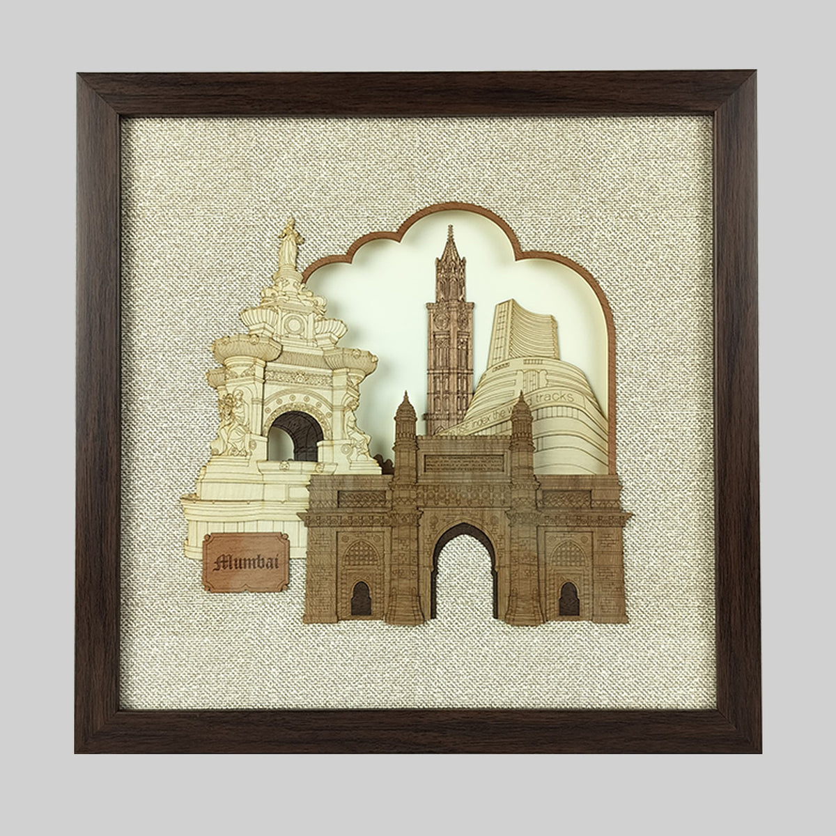 The Bombay Store Mumbai Monuments Wood Art Frame 12 in x 12 in