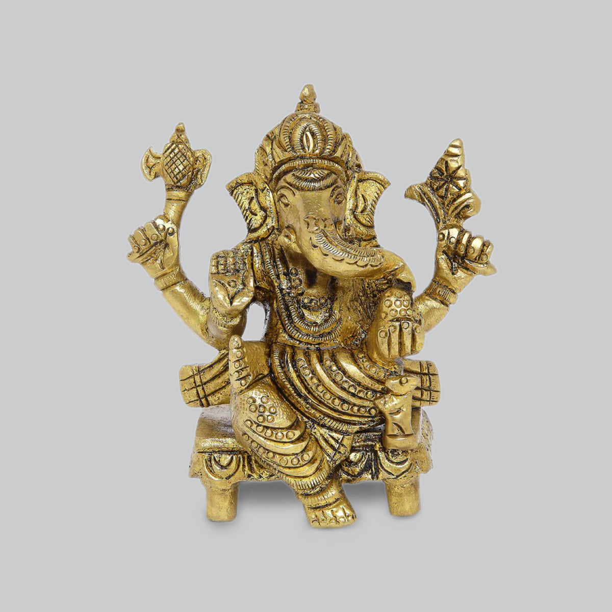 The Bombay Store Brass Engraved Ganesh on Aasan 3 in