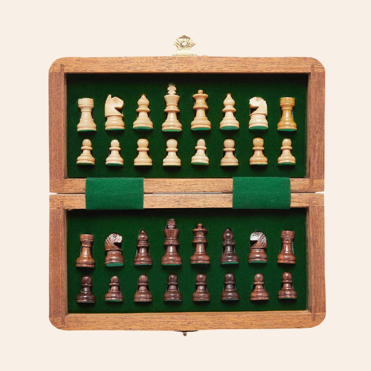 The Bombay Store Wooden Folding Chess Set Box with Foam Tray