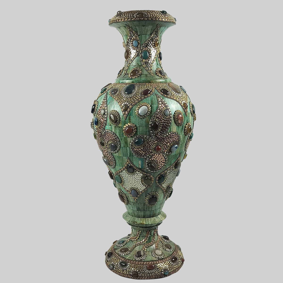 The Bombay Store Camel Bone Flower Vase with Stonework 30 in