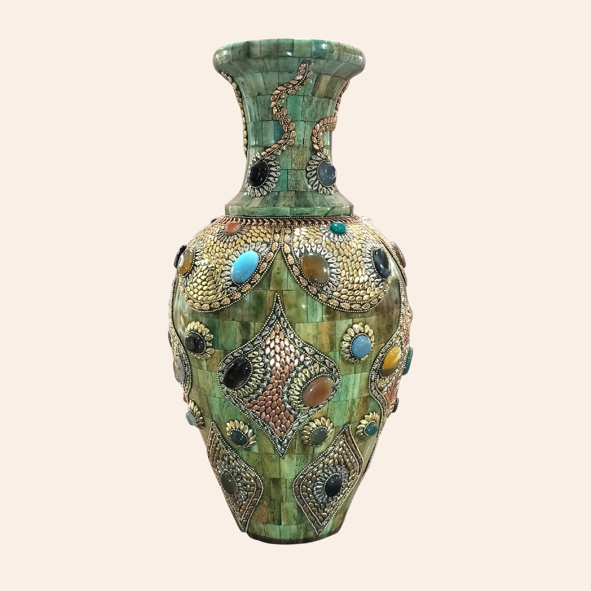 The Bombay Store Bone Flower Vase with Stonework 18 in