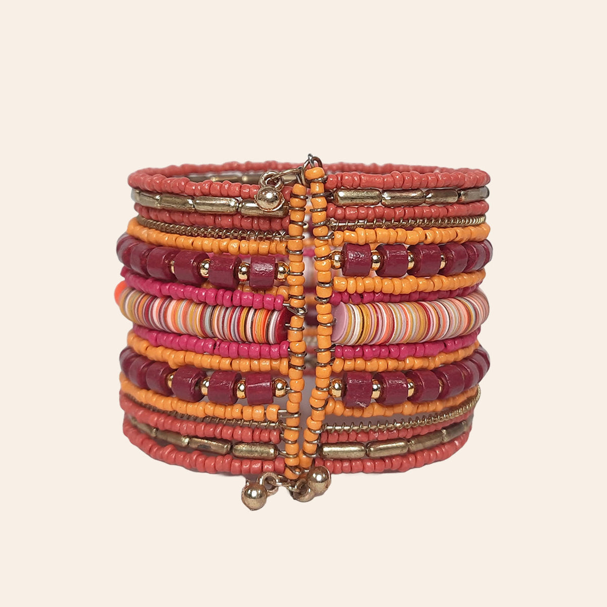 The Bombay Store Glass Beaded Handcuff in Peach Colour
