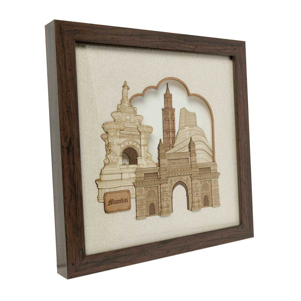 The Bombay Store Mumbai Monuments Wood Art Frame 10 in x 10 in