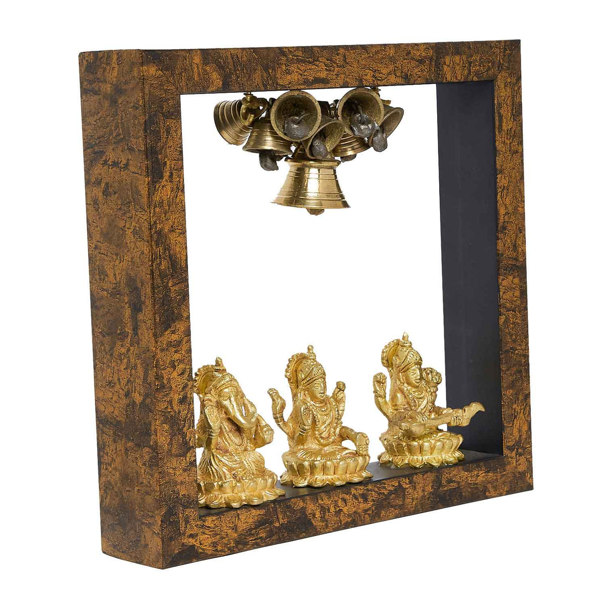 The Bombay Store Wooden Temple Frame with Ganesha Laxmi and Saraswati