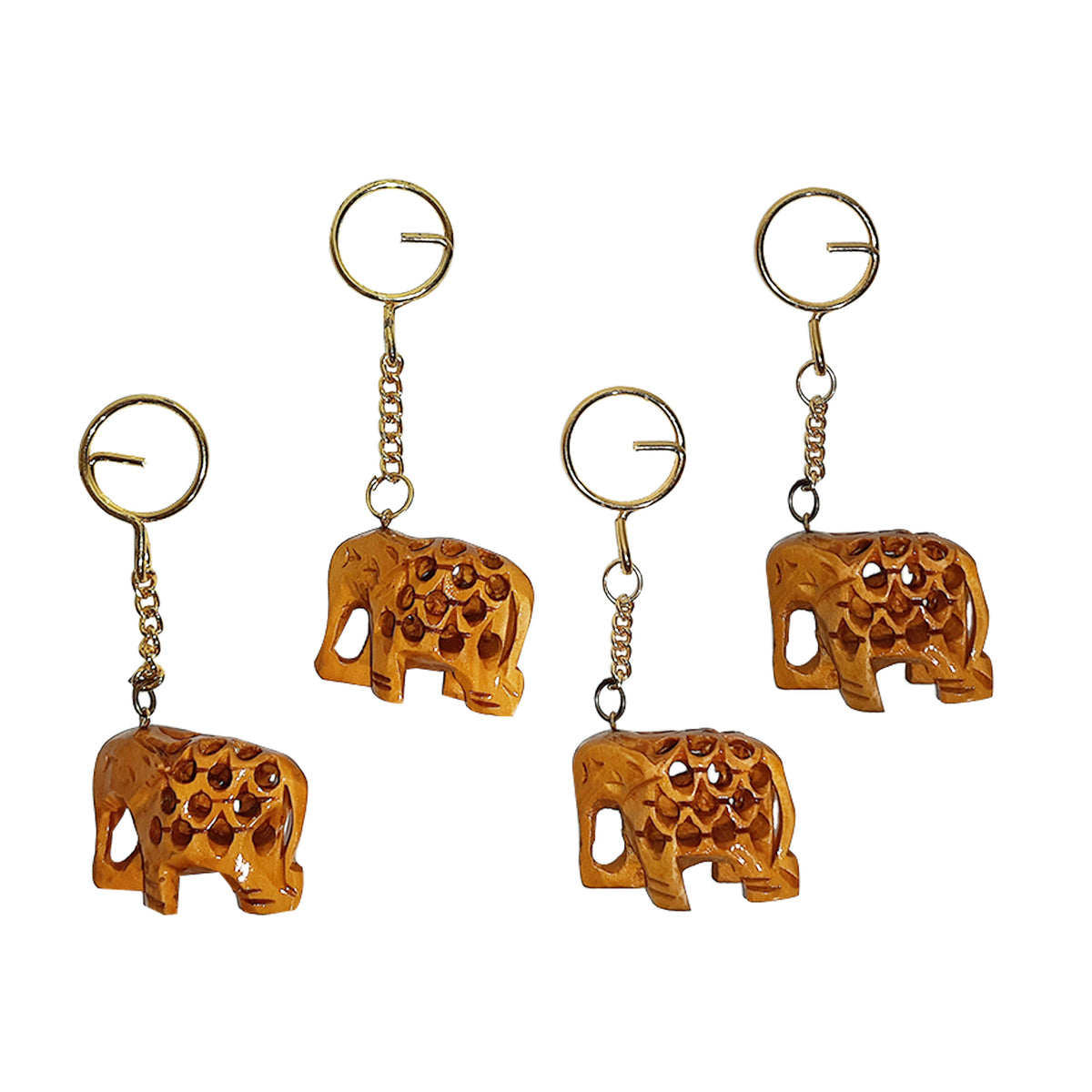 The Bombay Store Wooden Elephant Keychain Set of 4