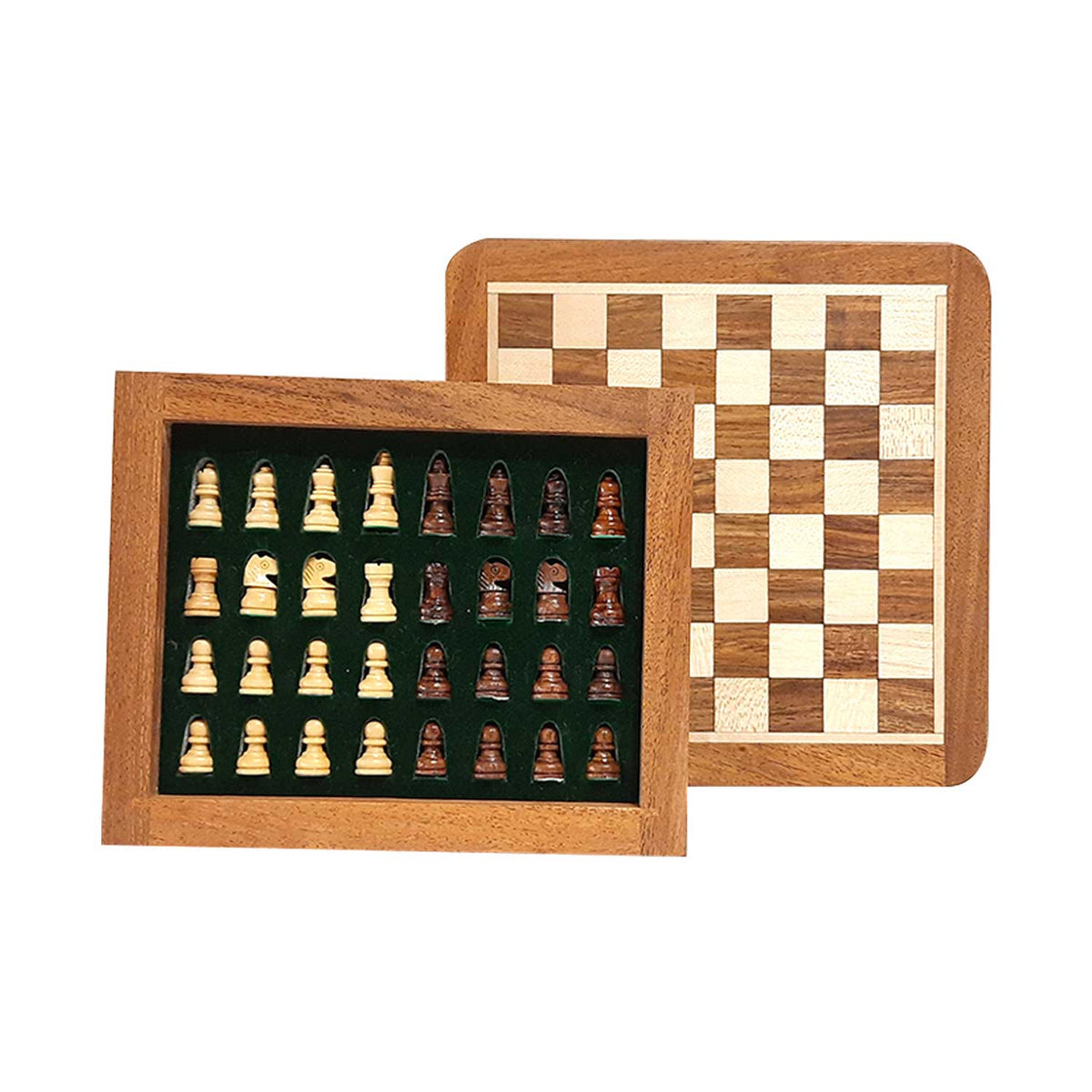 The Bombay Store Sheesham Wood Magnetic Chess Set with Foam Tray