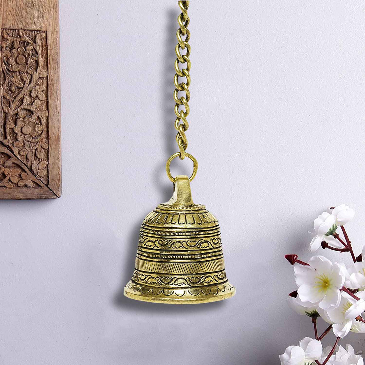 The Bombay Store Brass Engraved Temple Bell
