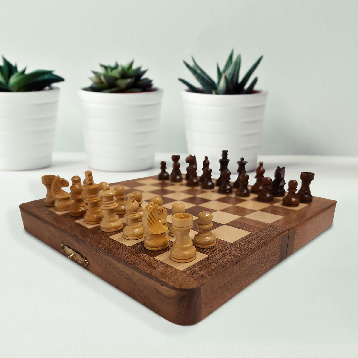 The Bombay Store Wooden Folding Chess Set Box with Foam Tray